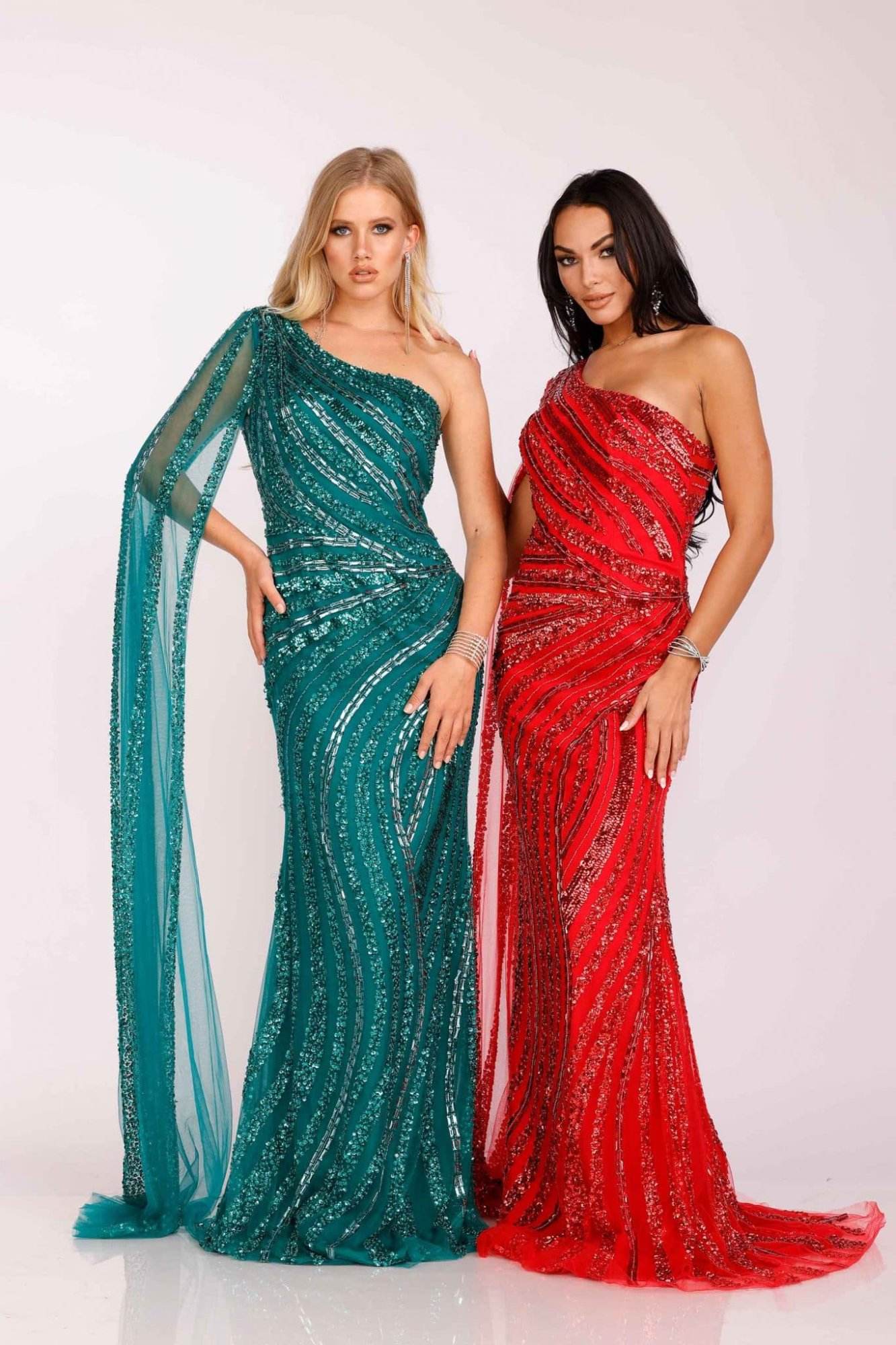 Asymmetrical beaded one shouldered cape pageant gown - 2012GL2390