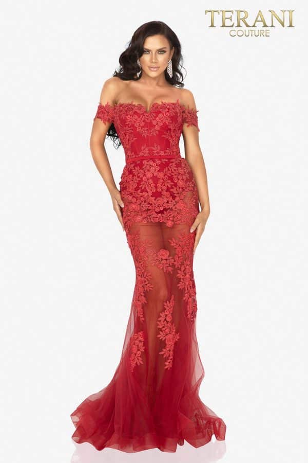 Sheer mermaid prom gown appliqued with sultry Lace - 2012P1471