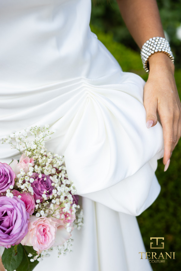 Off-Shoulder Neckline Draped Bow Gown - 2111P4019