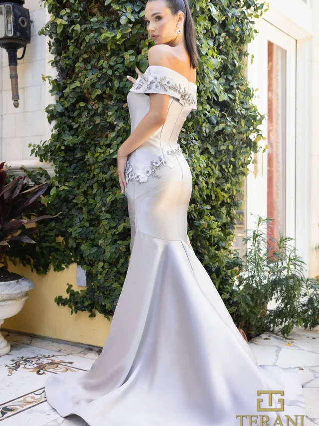 242M3356 Mikado Off-Shoulder Long Trumpet Dress