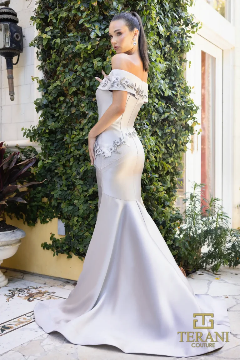 242M3356 Mikado Off-Shoulder Long Trumpet Dress